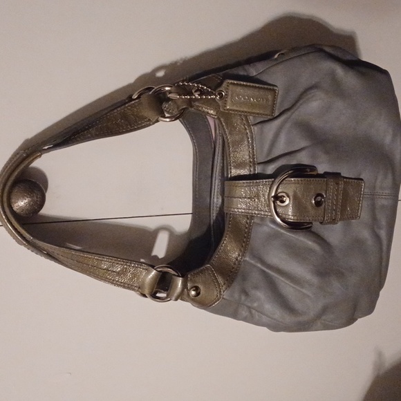 Coach | Bags | Coach Light Gray Metallic Trim Handbag | Poshmark